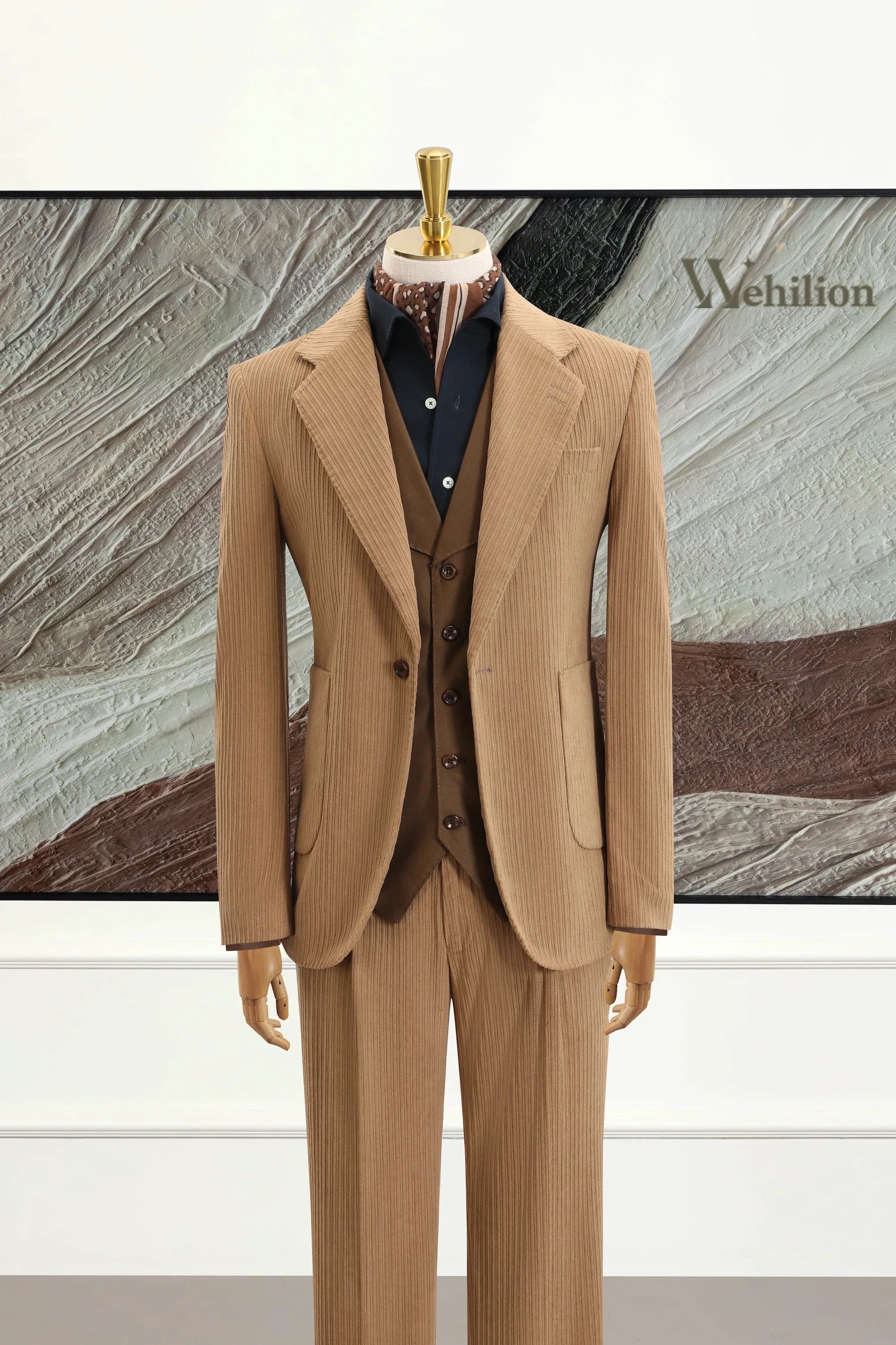 Modern Brown Tone Brown Corduroy Suit Man 2 Pieces Suit | Wehilion®