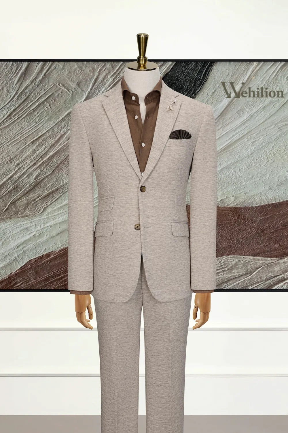 Men’s Wool 2 Piece Suit | Light Grey Slim Fit Fall Formalwear | Wehilion®